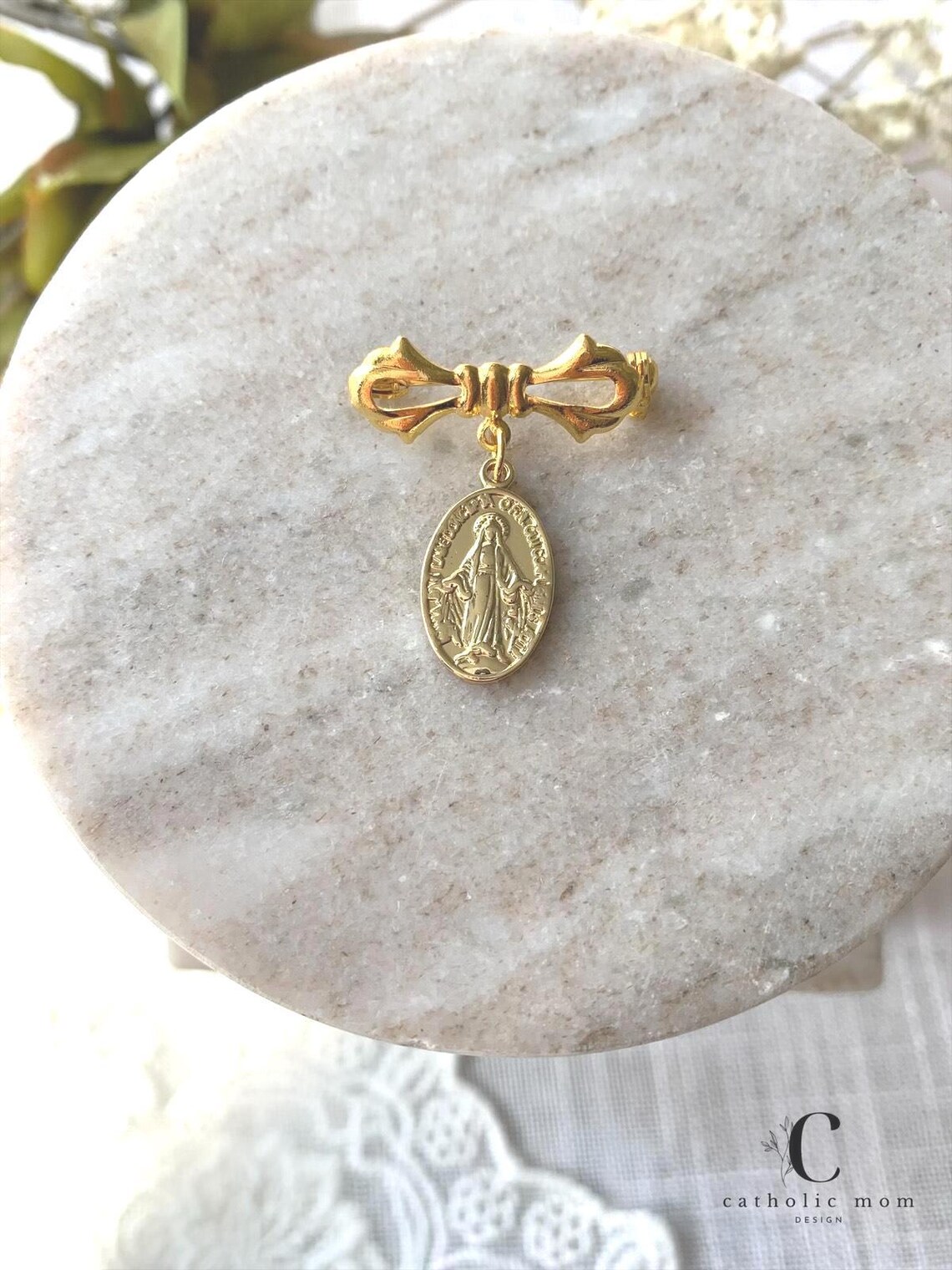 Gold Baptism Pin | Virgin Mary Protection Pin | Catholic Baby Gift for ...
