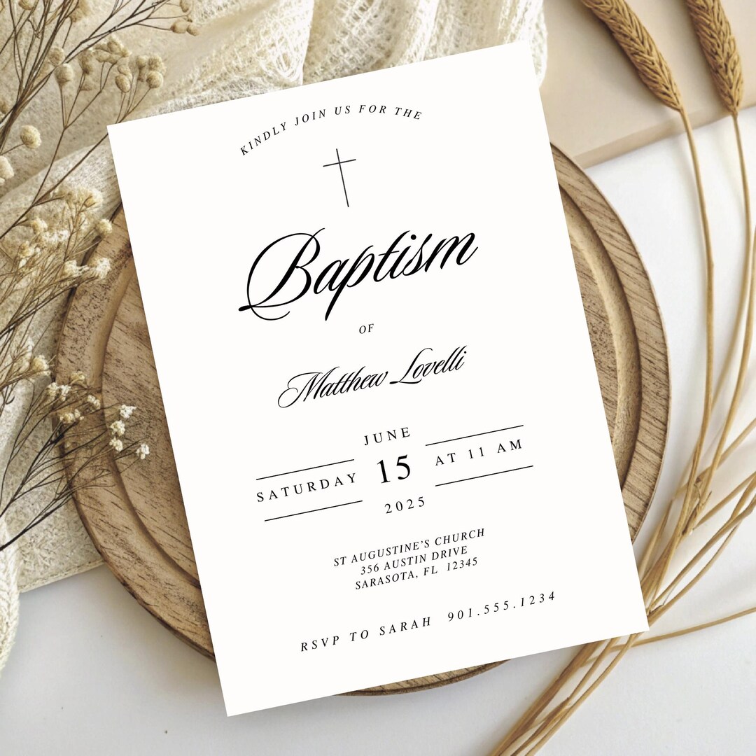 Simple Classic Baptism Invitation, Modern Minimalist Design Editable ...