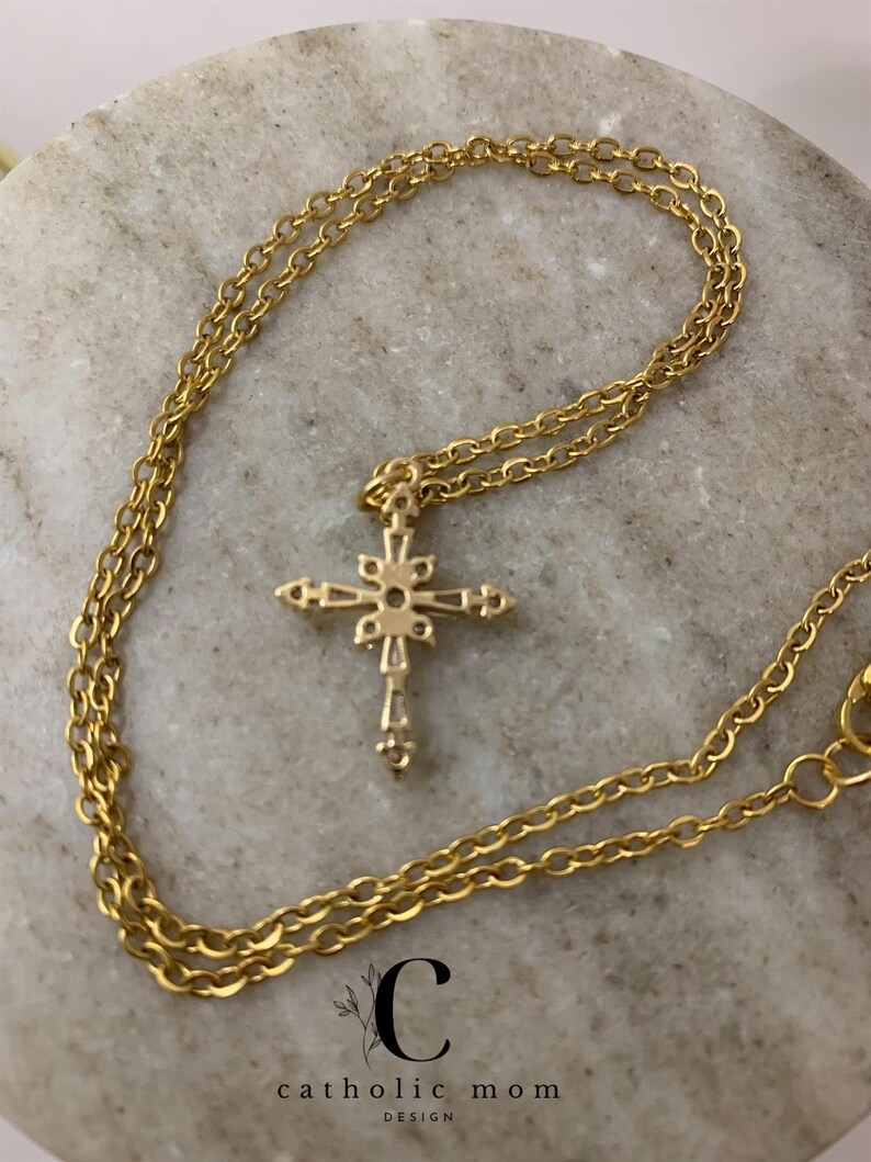 Catholic Christian Cross Necklace, Minimalist 18" Cubic Zirconia ...