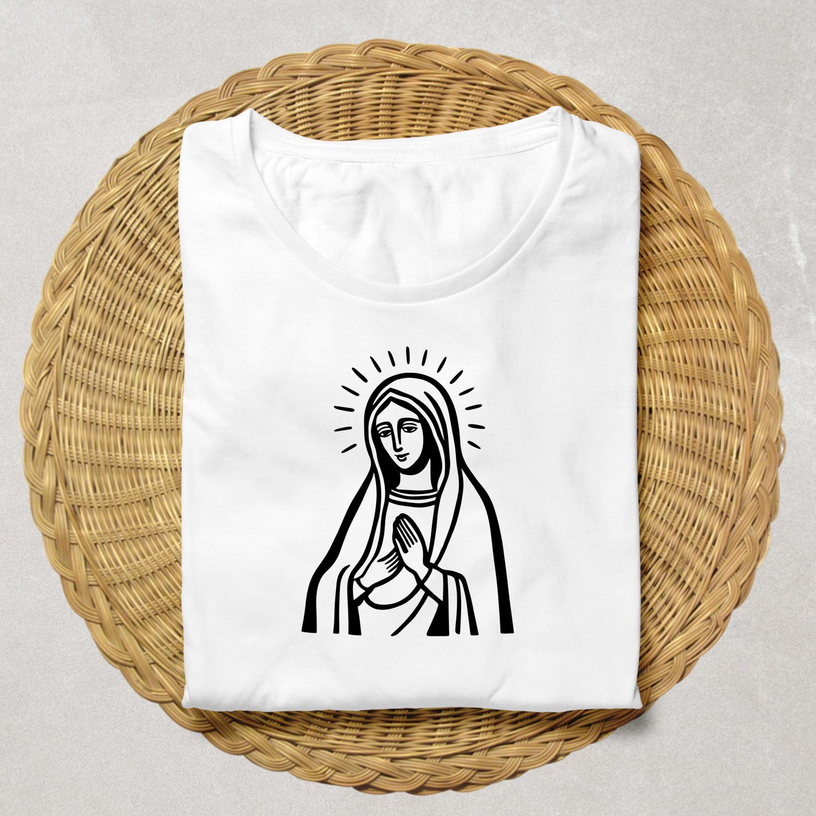 Black and White Virgin Mary Clip Art, Minimalist Modern Blessed Mother ...