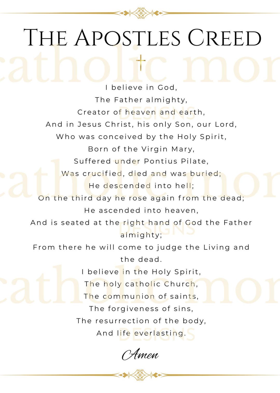 Apostles Creed Prayer Card, Digital Download, Printable Catholic Prayer ...