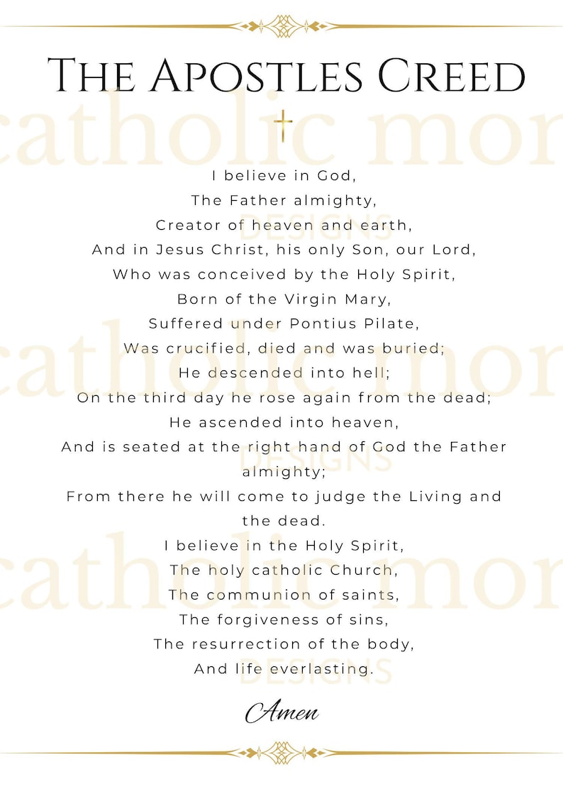 Apostles Creed Prayer Card, Digital Download, Printable Catholic Prayer ...