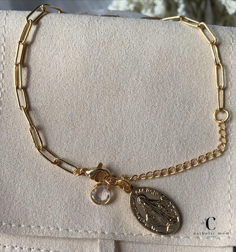 Marian Consecration Bracelet Miraculous Medal, Gold Paperclip Bracelet ...