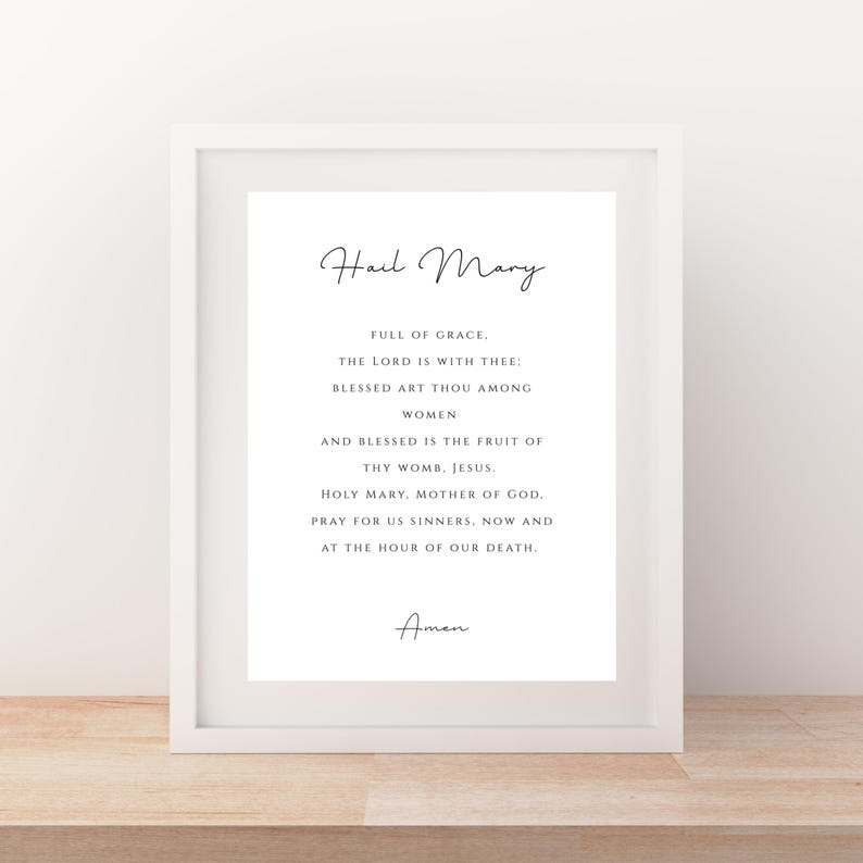 Hail Mary Printable Catholic Wall Art, Digital Download Prayer Print ...
