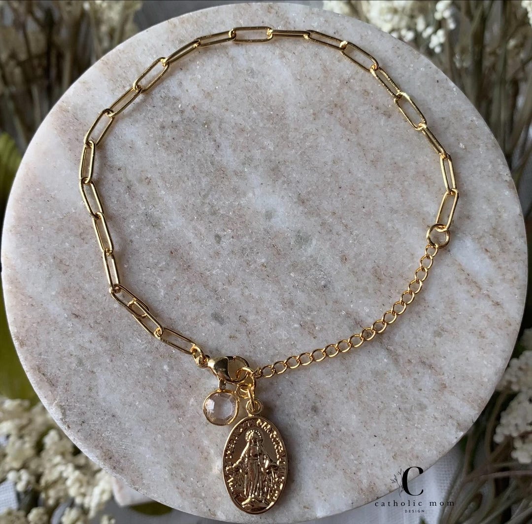 Marian Consecration Bracelet Miraculous Medal, Gold Paperclip Bracelet ...