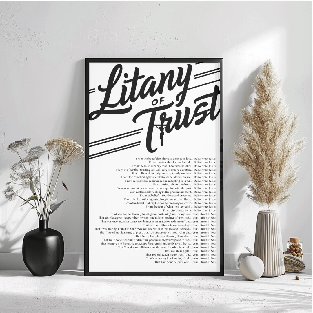 Litany of Trust Printable Wall Art, Catholic Prayer Print, Black and ...