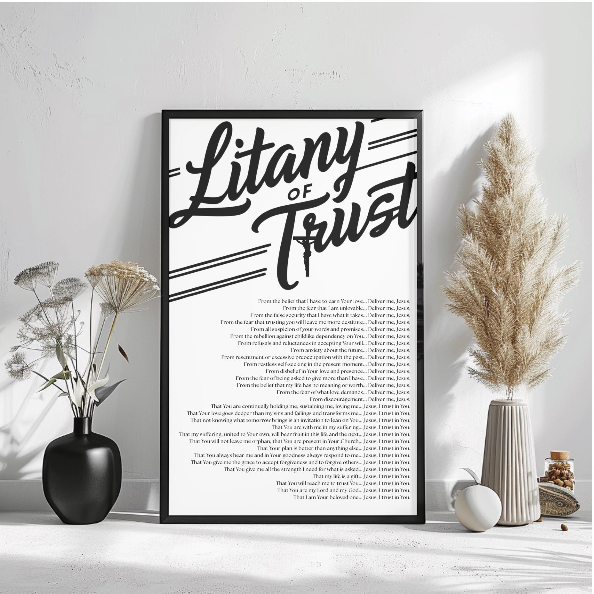 Litany of Trust Printable Wall Art, Catholic Prayer Print, Black and ...