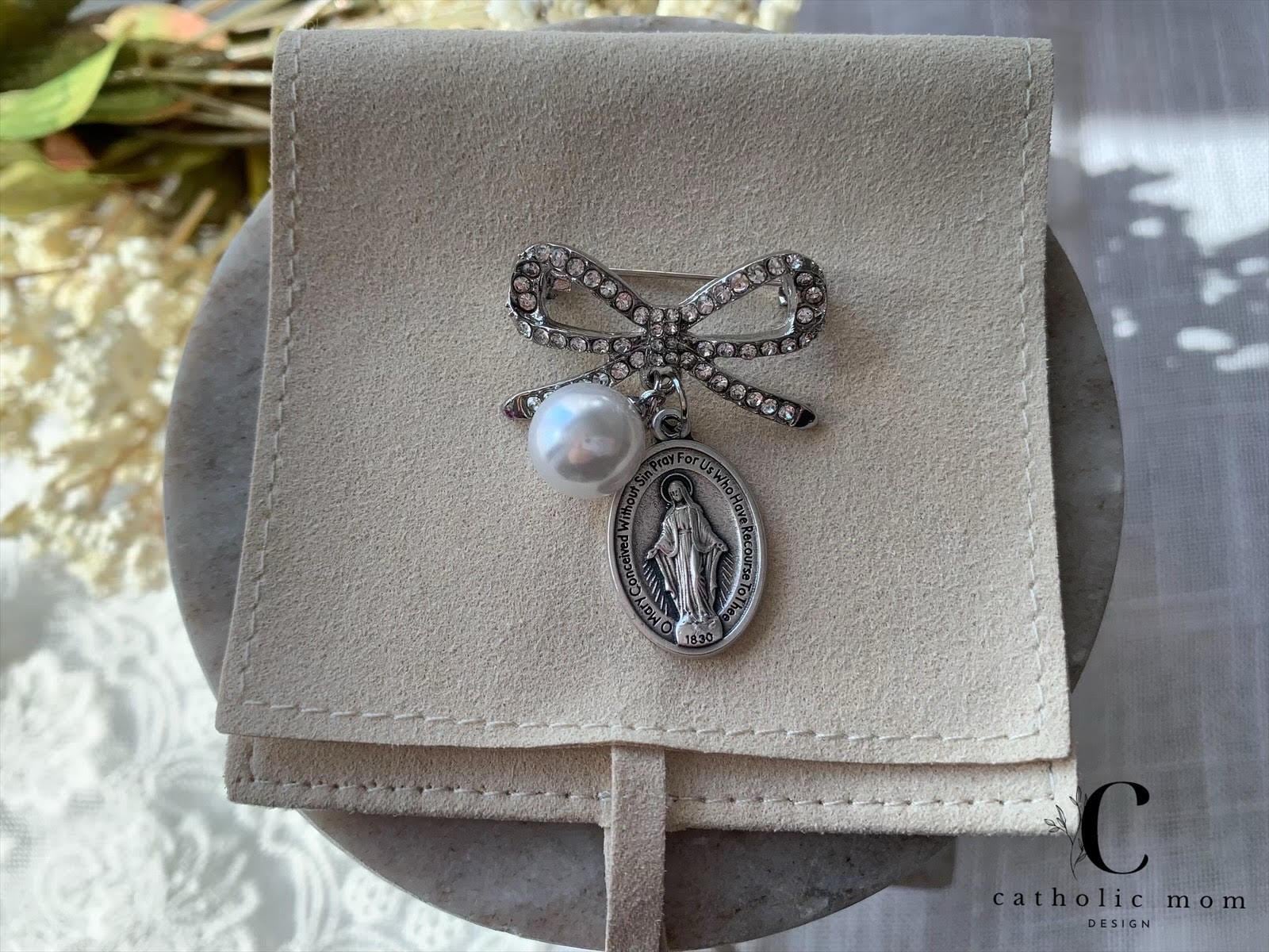 Silver Baby Baptism Pin | Virgin Mary Pearl Protection Pin | Catholic ...