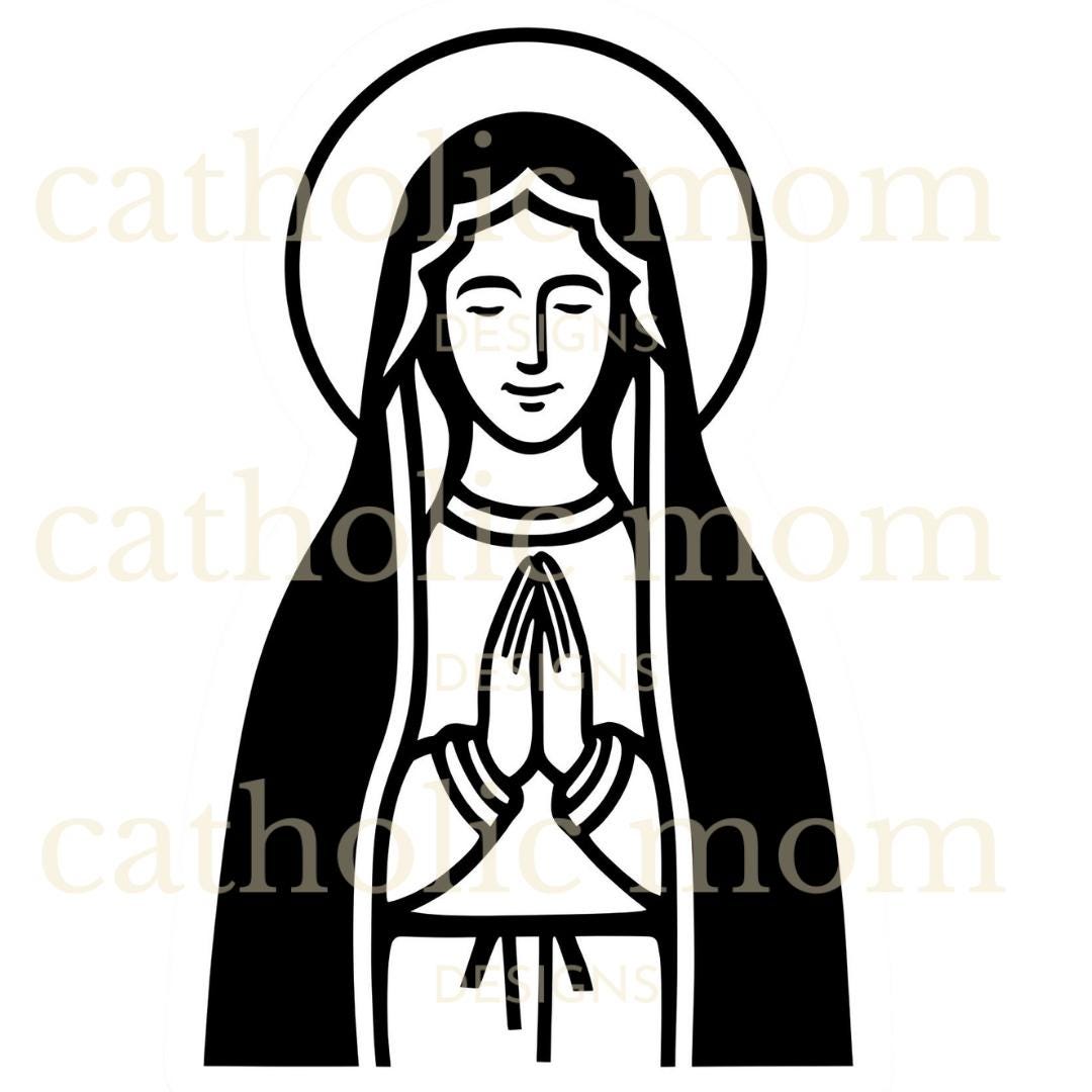 Black and White Virgin Mary SVG PNG Clipart Designs for Cricut ...