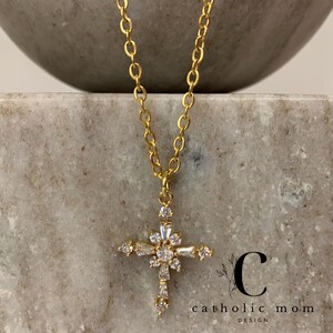 Catholic Christian Cross Necklace, Minimalist 18" Cubic Zirconia ...