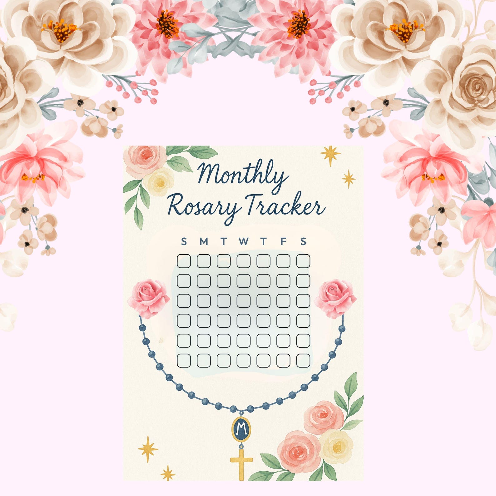 Monthly Rosary Tracker Printable | Catholic Prayer Tracking Sheet | 8 ...