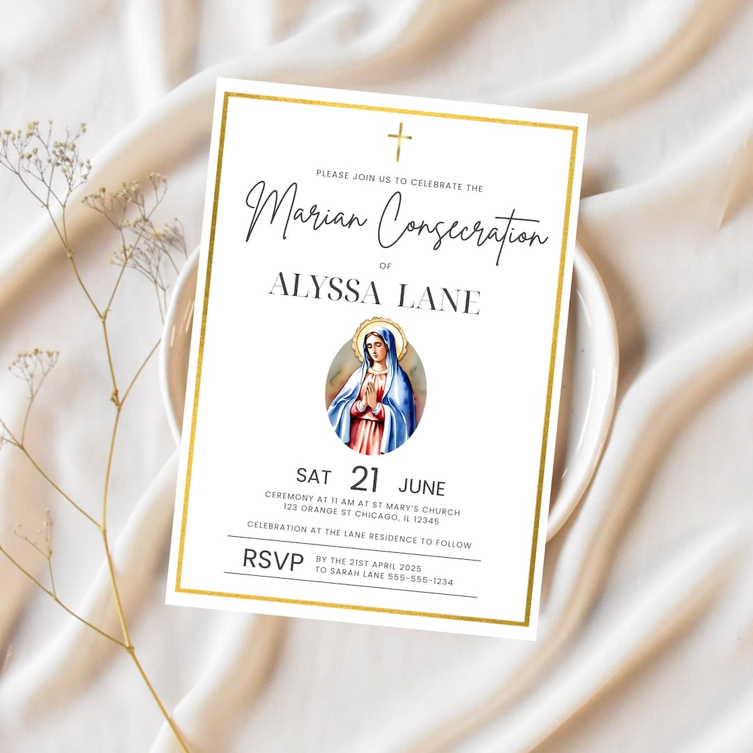 Marian Consecration Invitation Printable, Catholic Invite Prayer Card ...