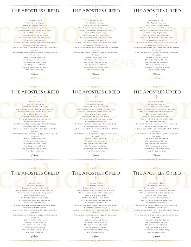 Apostles Creed Prayer Card, Digital Download, Printable Catholic Prayer ...