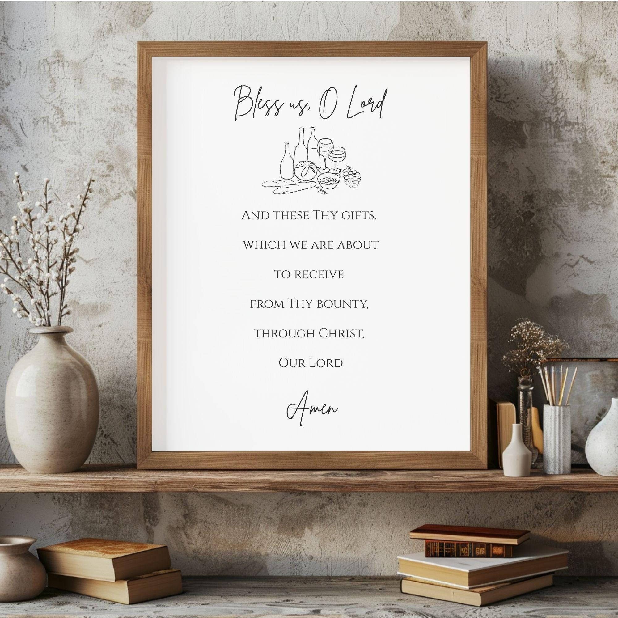 Bless Us Oh Lord Printable Art for Kitchen, Catholic Prayer Digital ...