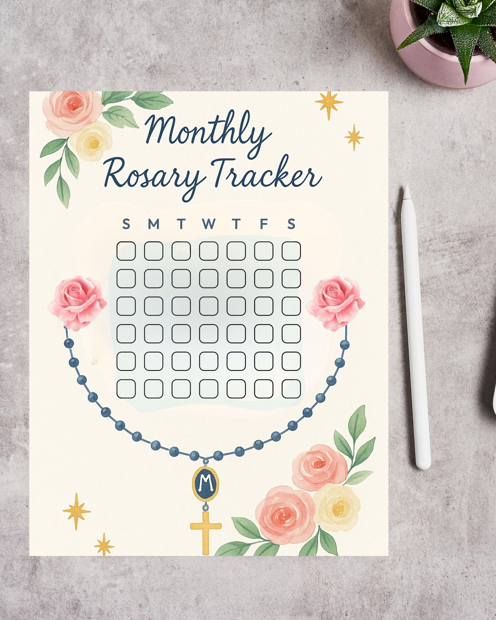 Monthly Rosary Tracker Printable | Catholic Prayer Tracking Sheet | 8 ...