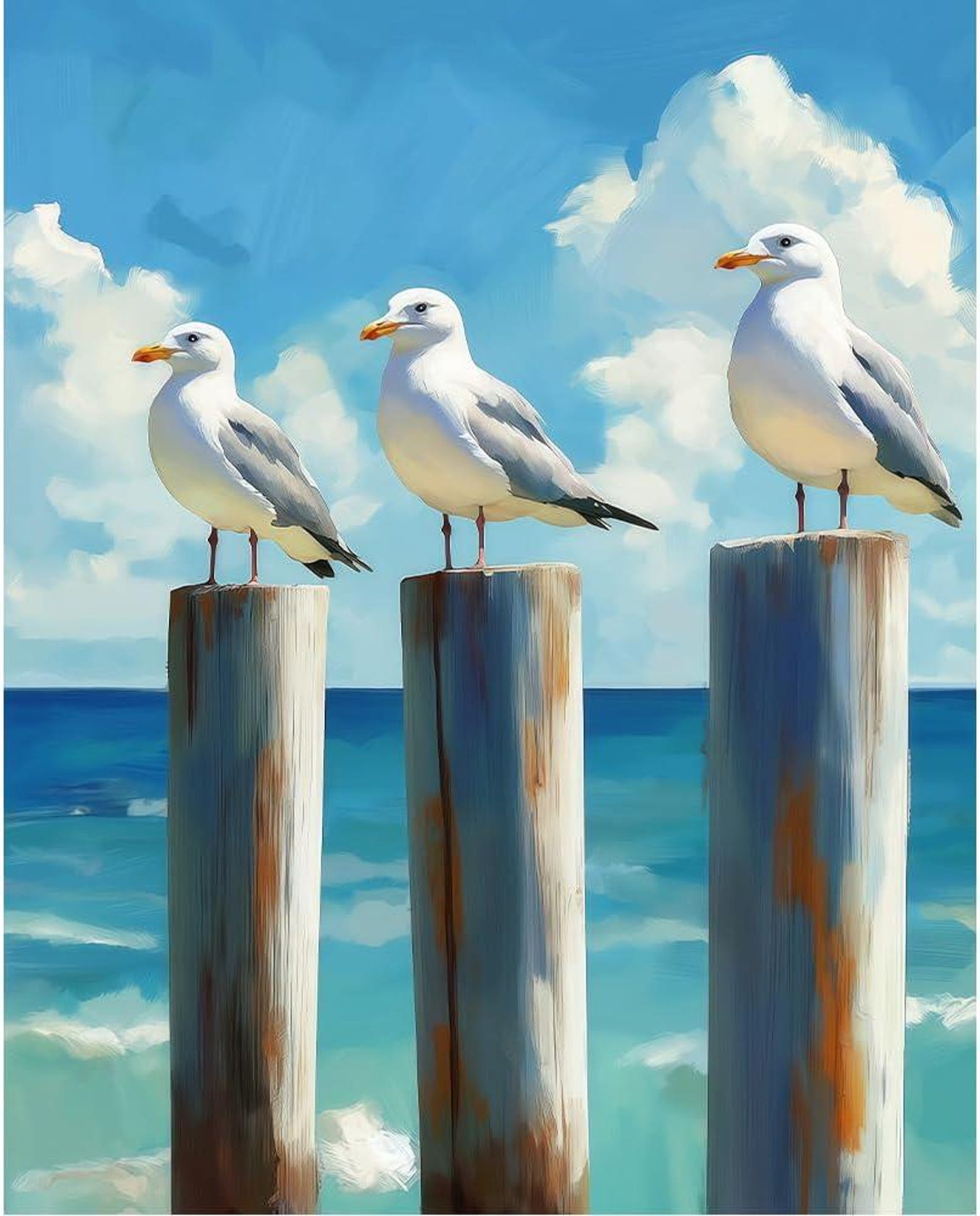 Paint by Numbers Birds. DIY Kit for Adult. Seagulls Sea Landscape ...