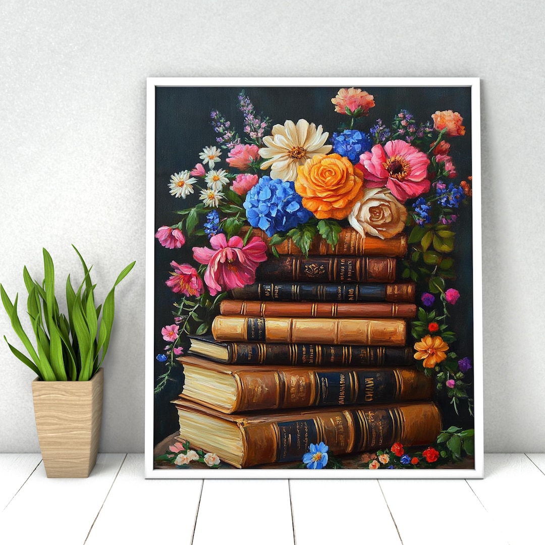 DIY Paint by Numbers: Books With Colorful Flowers - Acrylic Painting ...