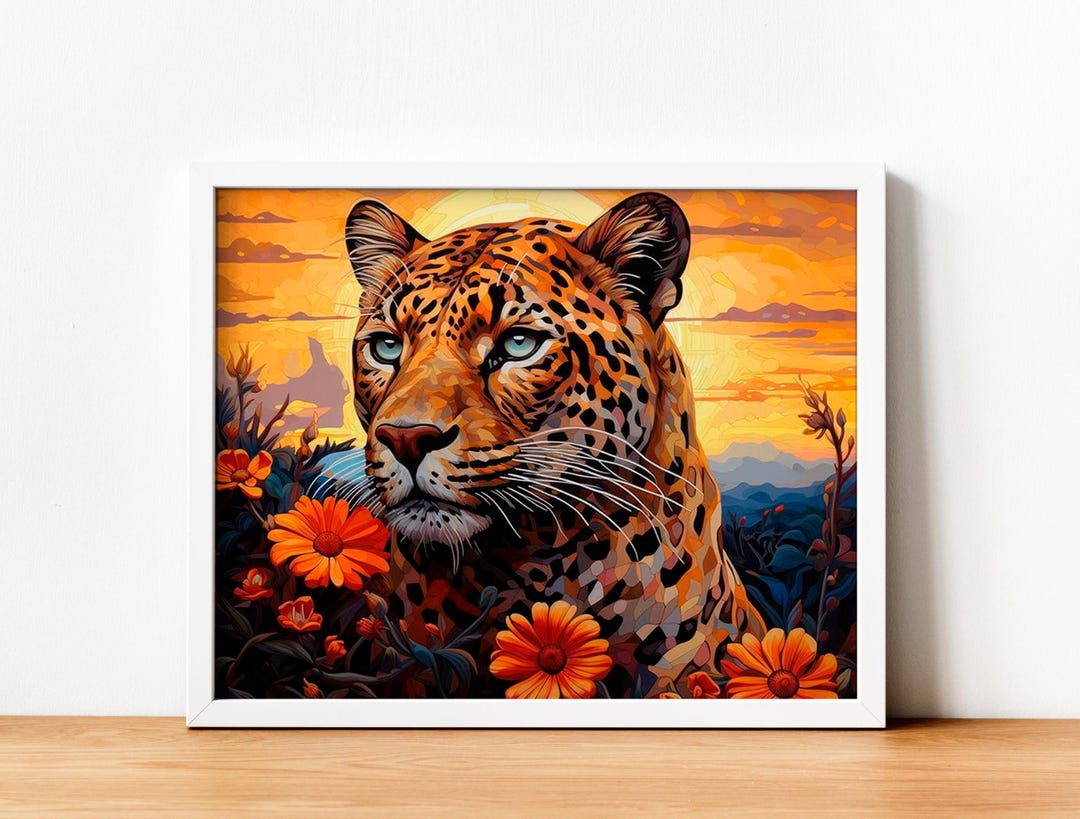 Paint by Numbers Leopard. DIY Kit for Adult. Animal Leopard in Flowers ...