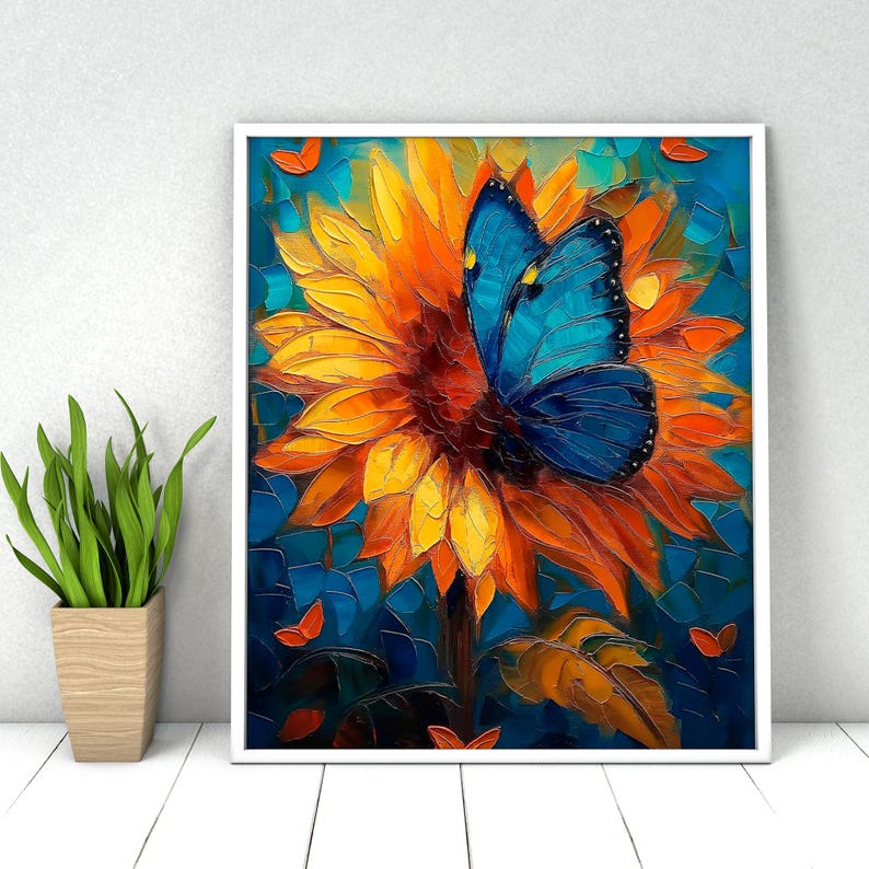 Butterfly Paint by Numbers. DIY Kit for Adult. Butterfly on Sunflower ...