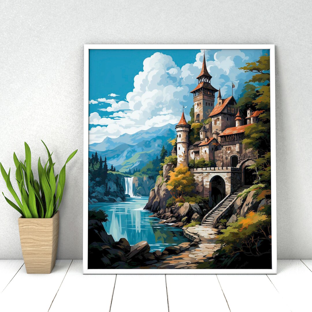 Castle Paint by Numbers . DIY Kit for Adult. Mountain River Landscape ...