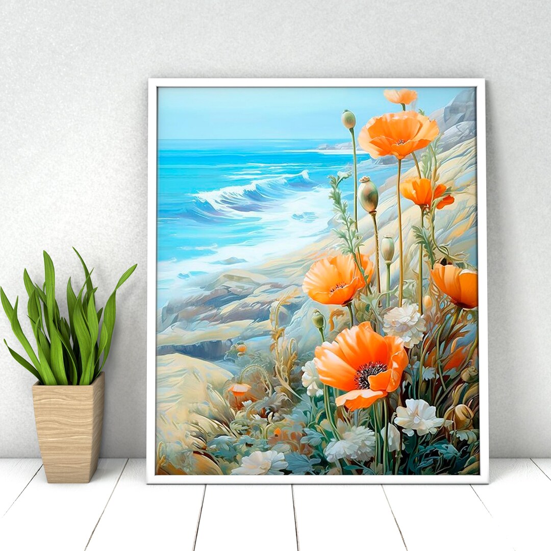 Paint by Numbers Sea. DIY Kit for Adult. Sea Landscape Flowers Poppies ...