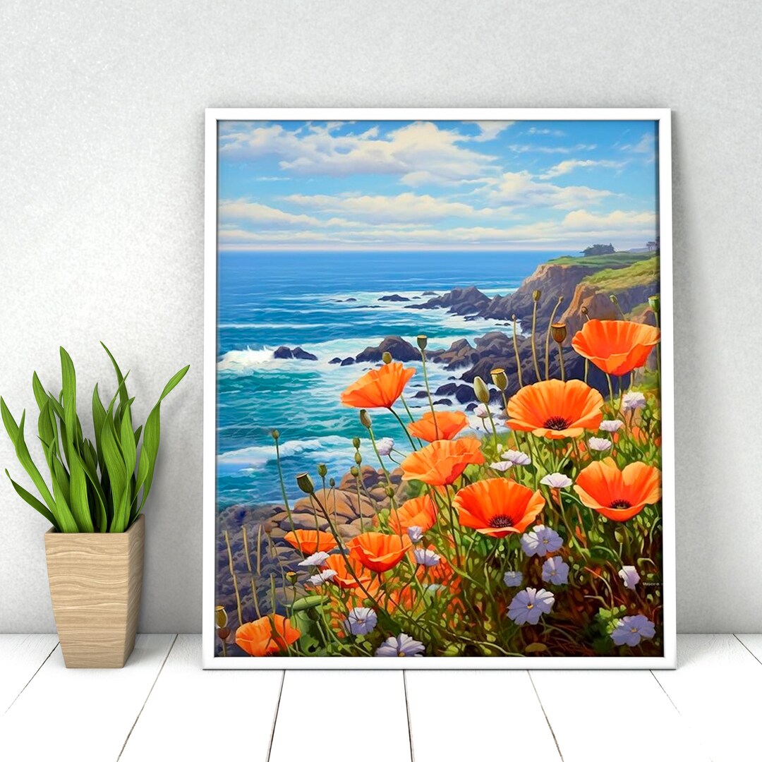 Paint by Numbers Sea. DIY Kit for Adult. Flowers Poppies Sea Landscape ...