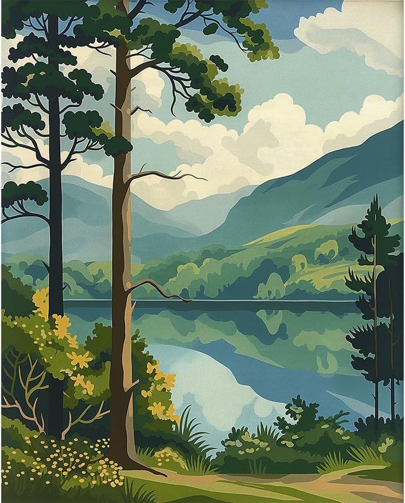 Paint by Numbers Landscape. Lake Forest Landscape. DIY Kit for Adult ...