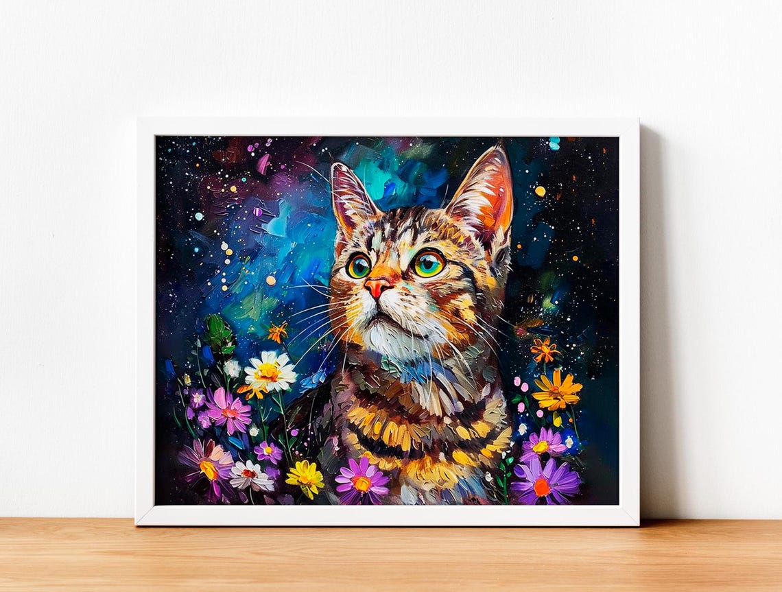 Cat Paint by Numbers. DIY Kit for Adult. Cat in Colorful Flowers. Paint ...