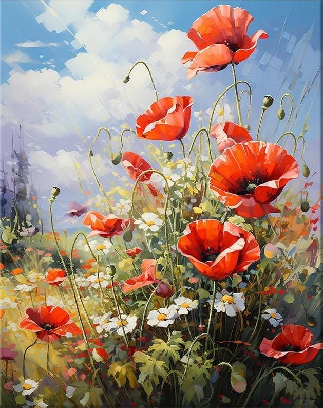 Poppies Paint by Numbers. DIY Kit for Adult. Landscape Wild Flowers ...
