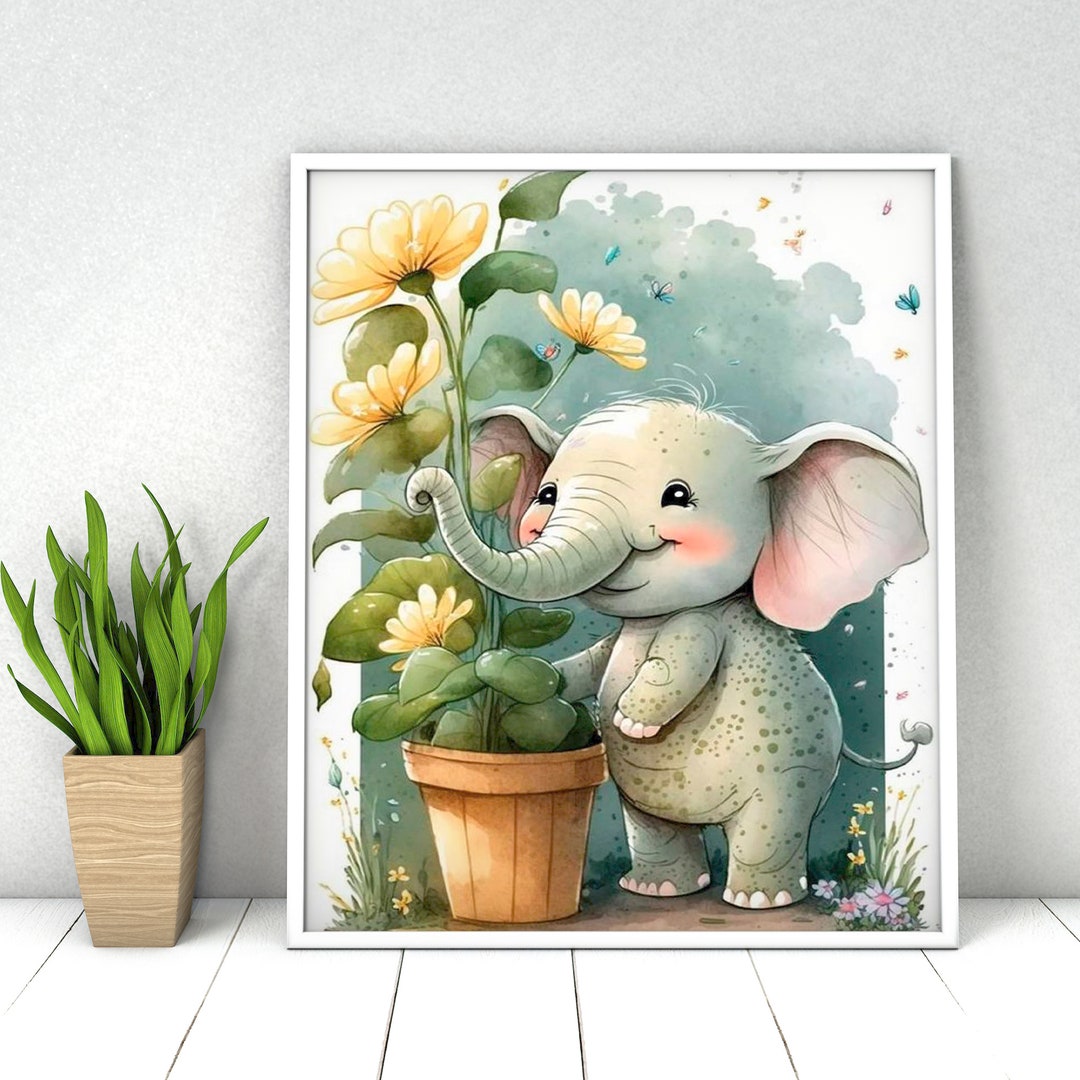 Elephant Paint by Numbers. DIY Kit for Adult. Elephant With Flowers ...