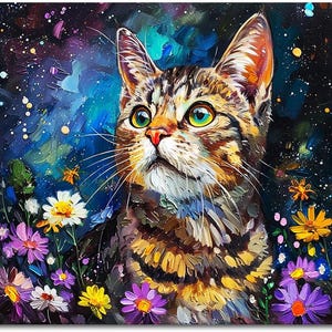 Cat Paint by Numbers. DIY Kit for Adult. Cat in Colorful Flowers. Paint ...