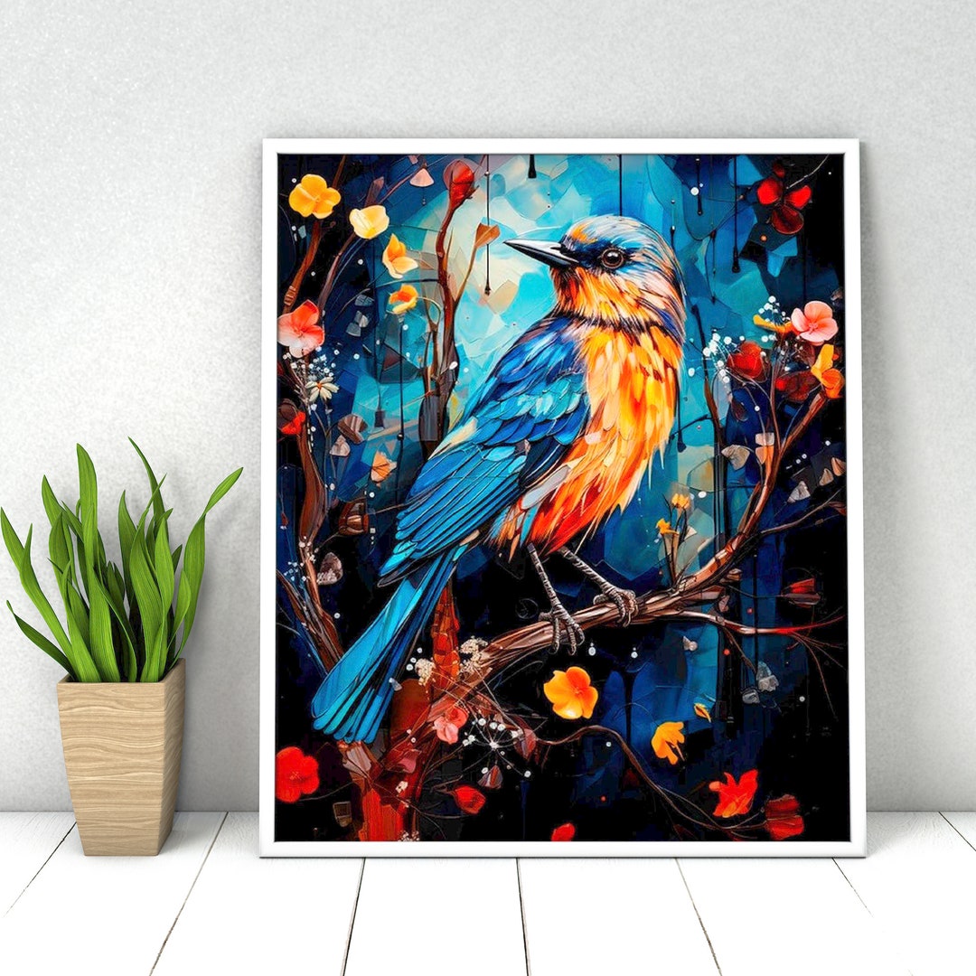 Bird Paint by Numbers. DIY Kit for Adult. Bird Sitting on Tree Branch ...