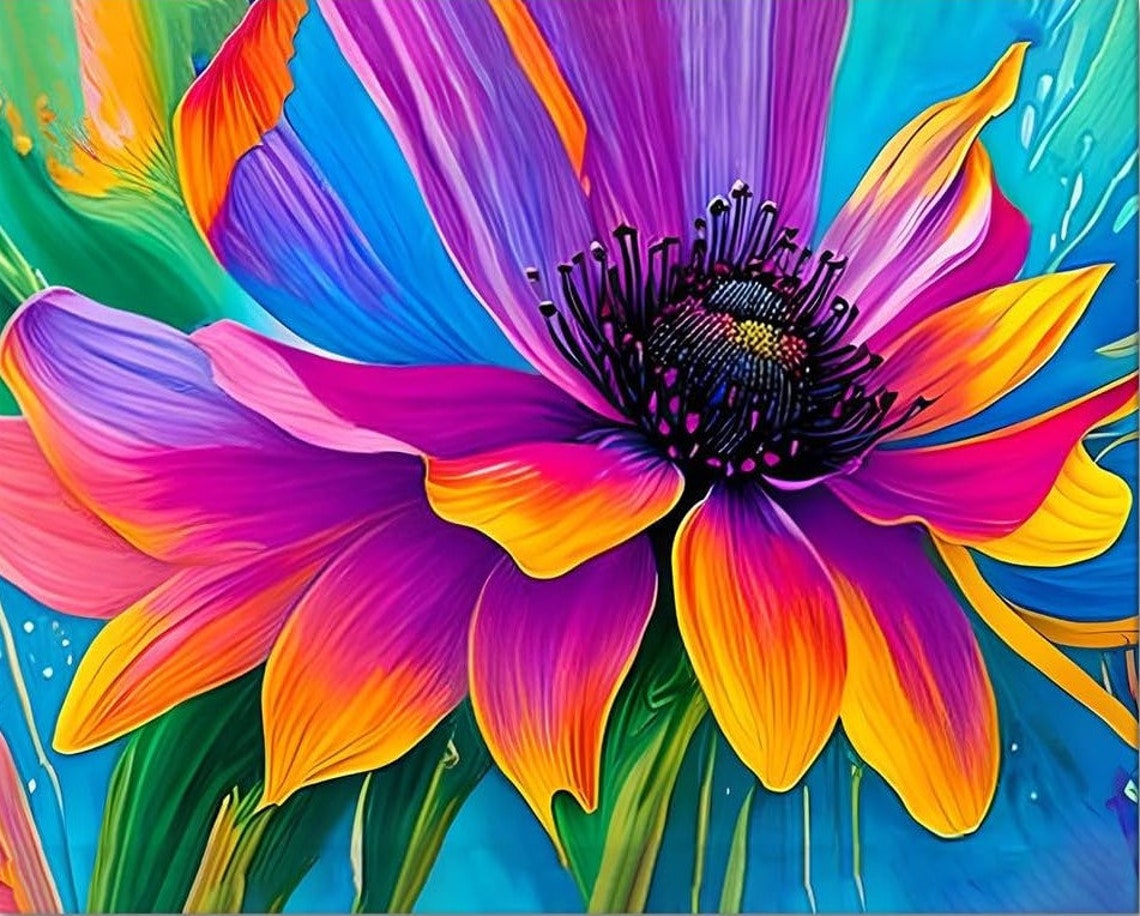 Flower Paint by Numbers. DIY Kit for Adult. Blooming Colorful Flower ...