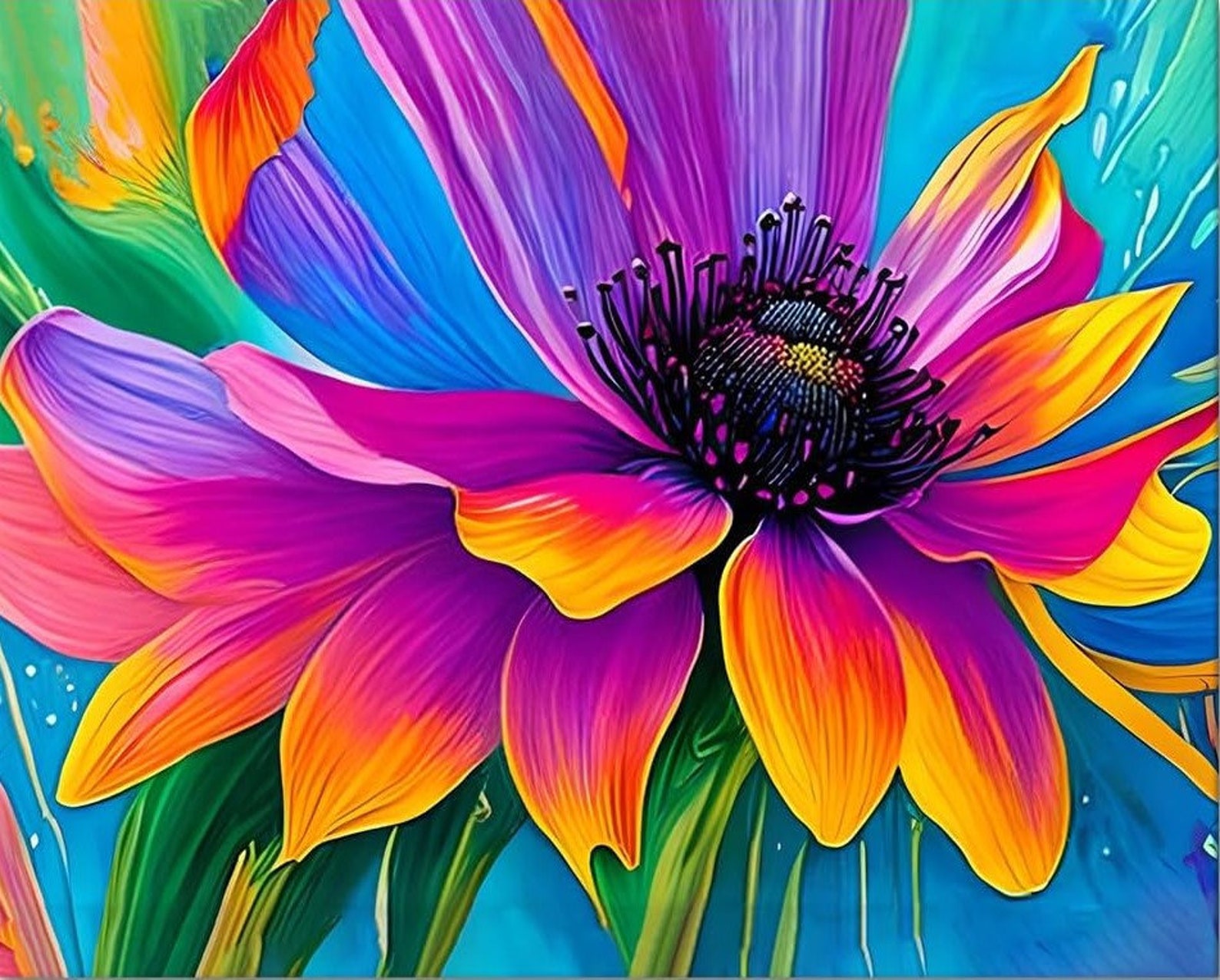 Flower Paint by Numbers. DIY Kit for Adult. Blooming Colorful Flower ...