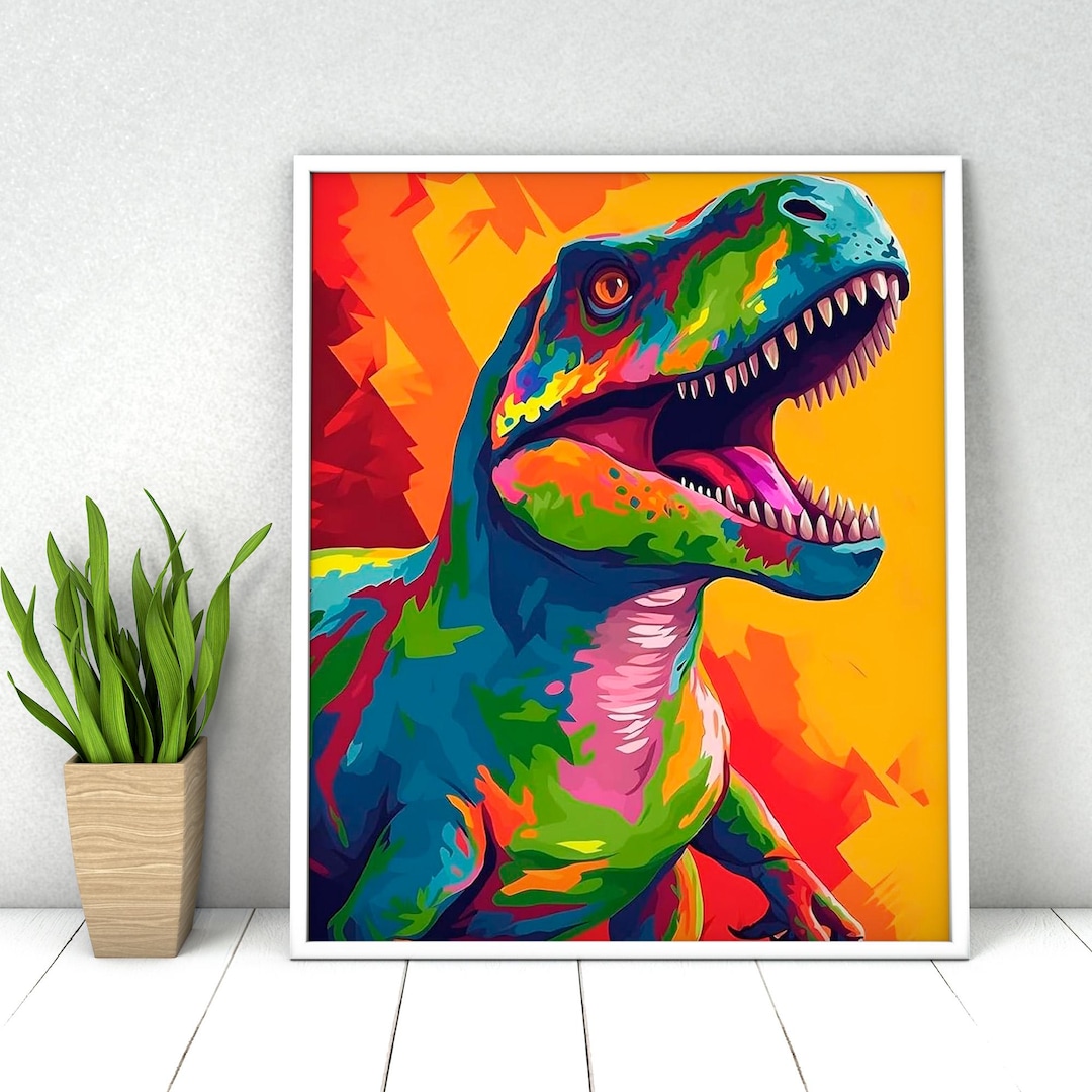 Dinosaur Paint by Numbers. DIY Kit for Adult. T-rex Tyrannosaur ...