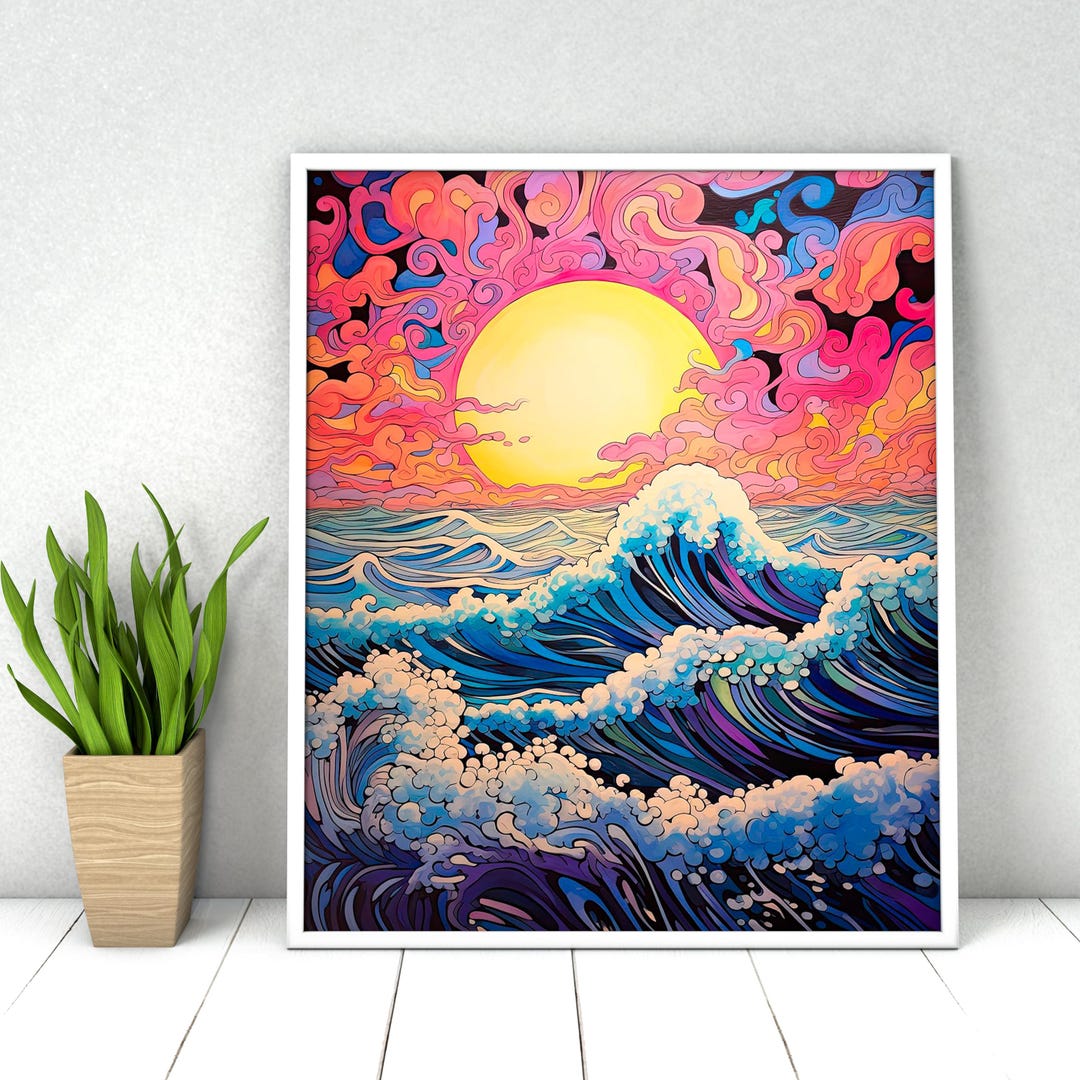 Paint by Numbers Landscape. Sea Wave Sunset. DIY Kit for Adult. Paint ...