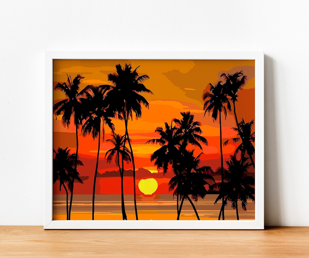 Sunset Paint by Numbers. DIY Kit for Adult. Palm Tree Sunset Sea ...