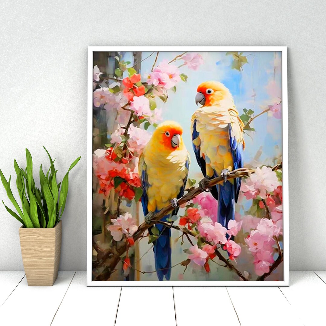 Parrot Paint by Numbers. Parrots Birds Flowers. DIY Kit for Adult ...