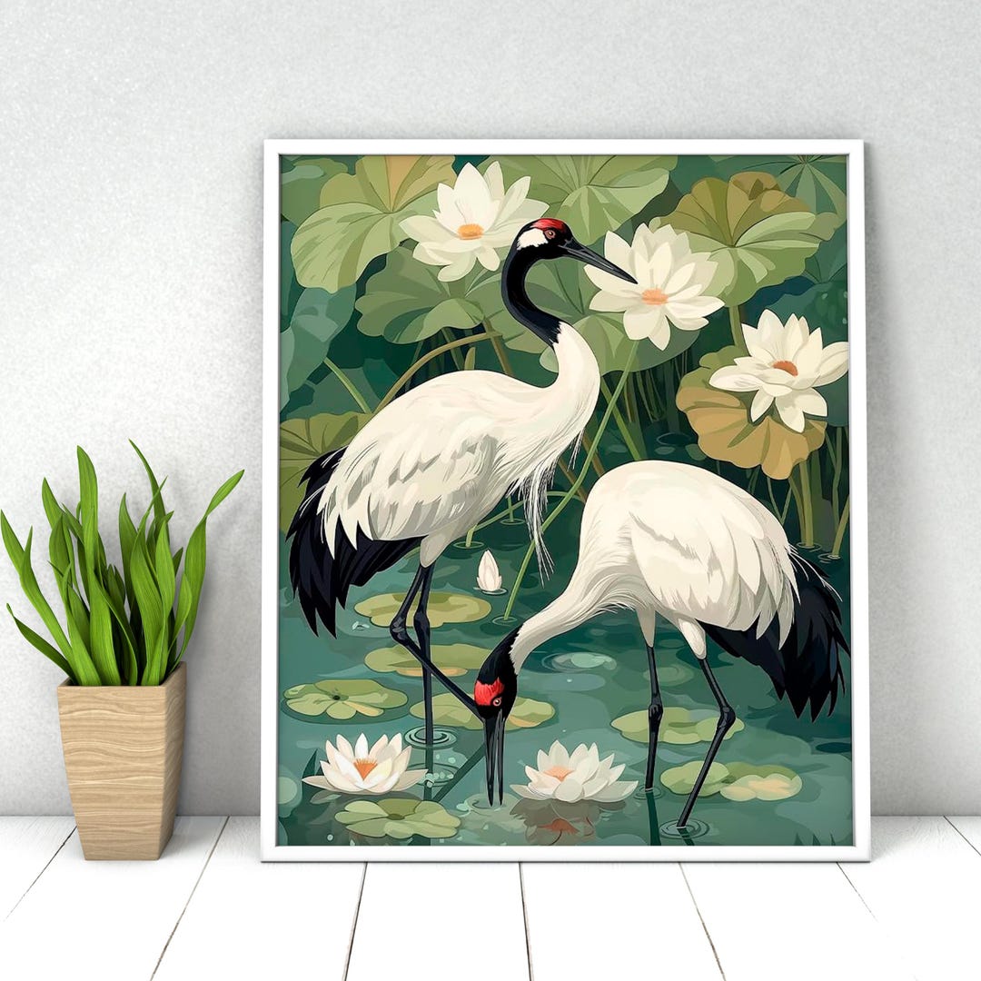Paint by Numbers Birds. Cranes Among Water Lilies. DIY Kit for Adult ...