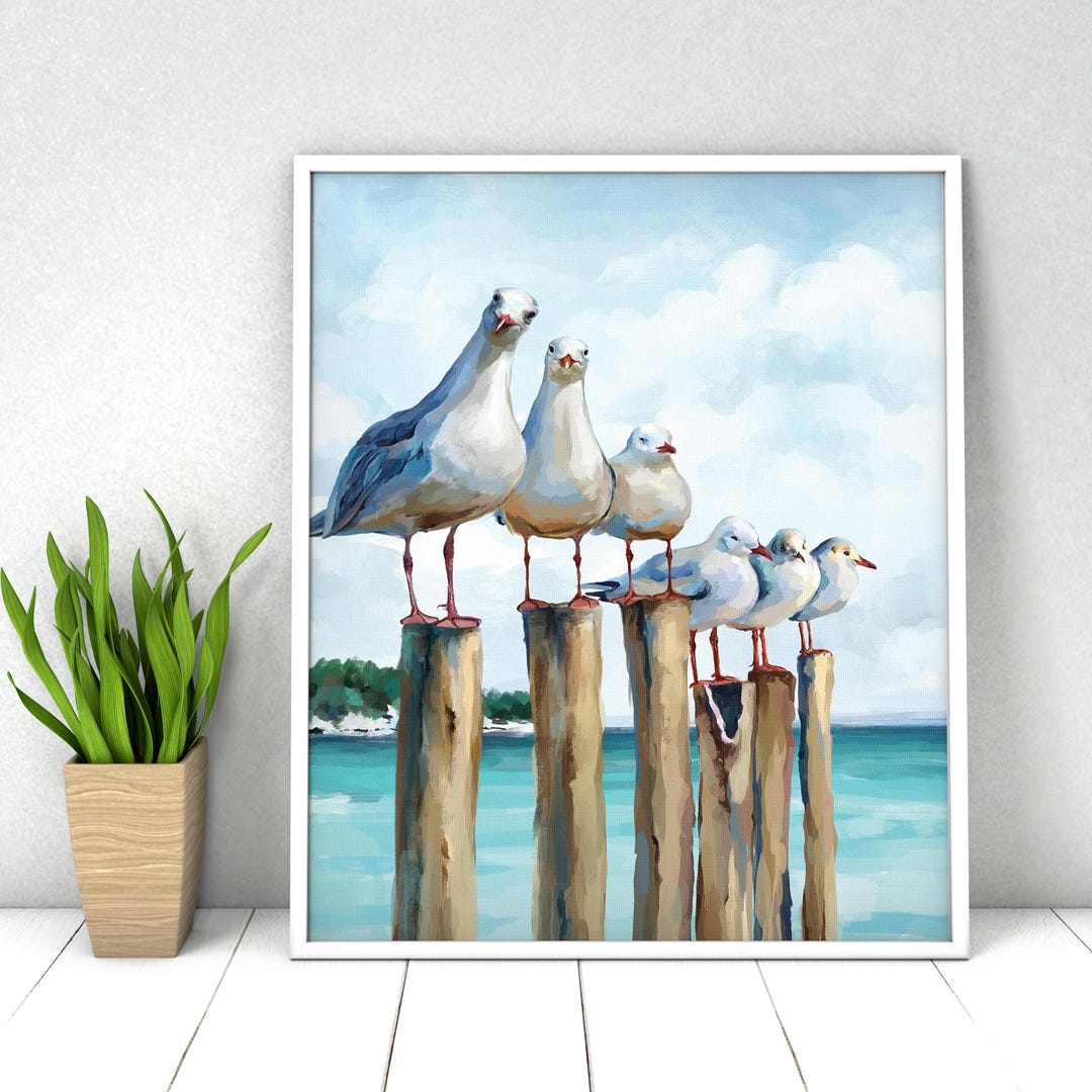 Seagulls Paint by Numbers Kit: DIY Acrylic Painting, Ocean Theme (16x20 ...