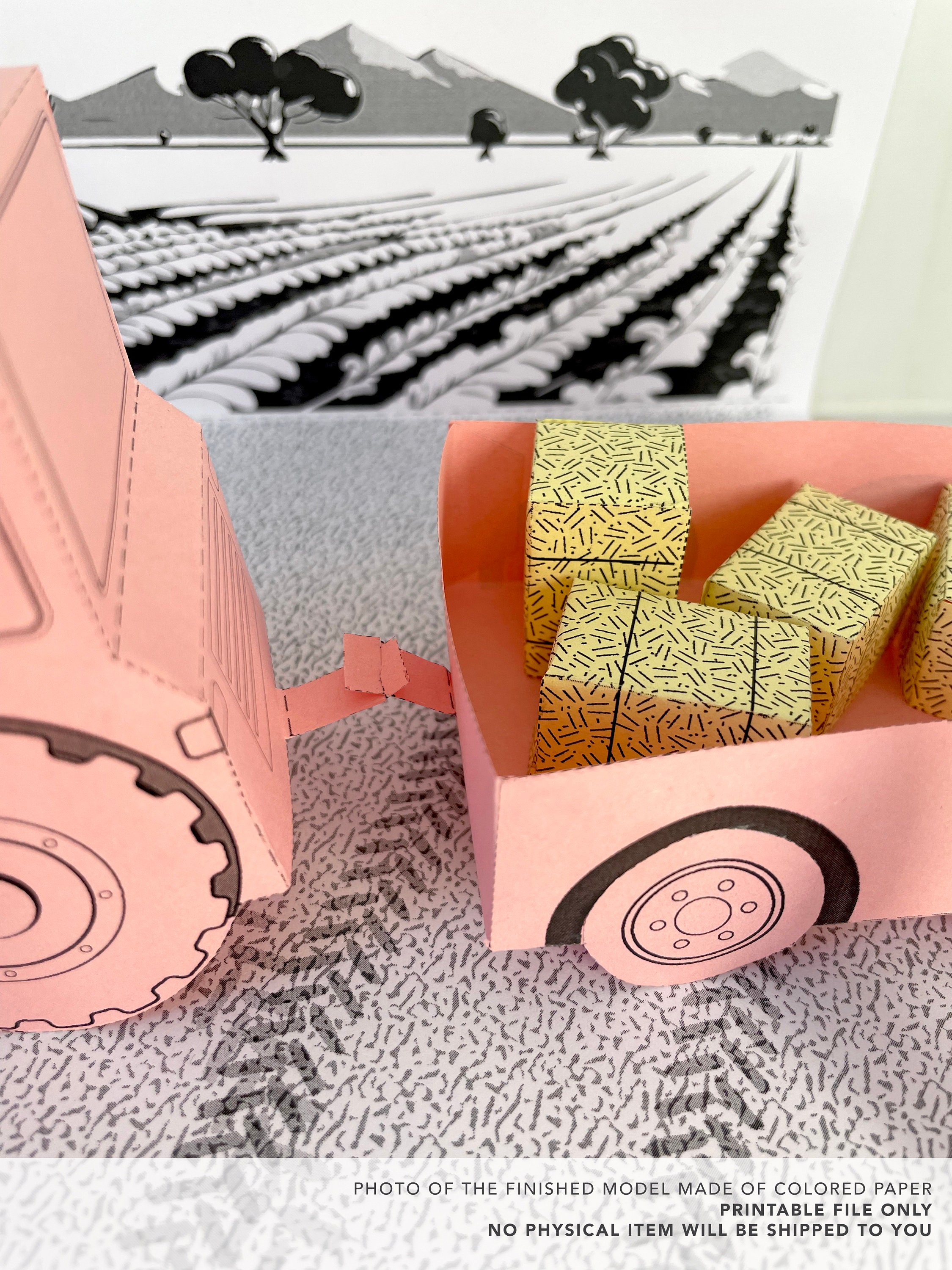 Printable Tractor Paper Model, Tractor Paper Toy, Tractor With Trailer ...