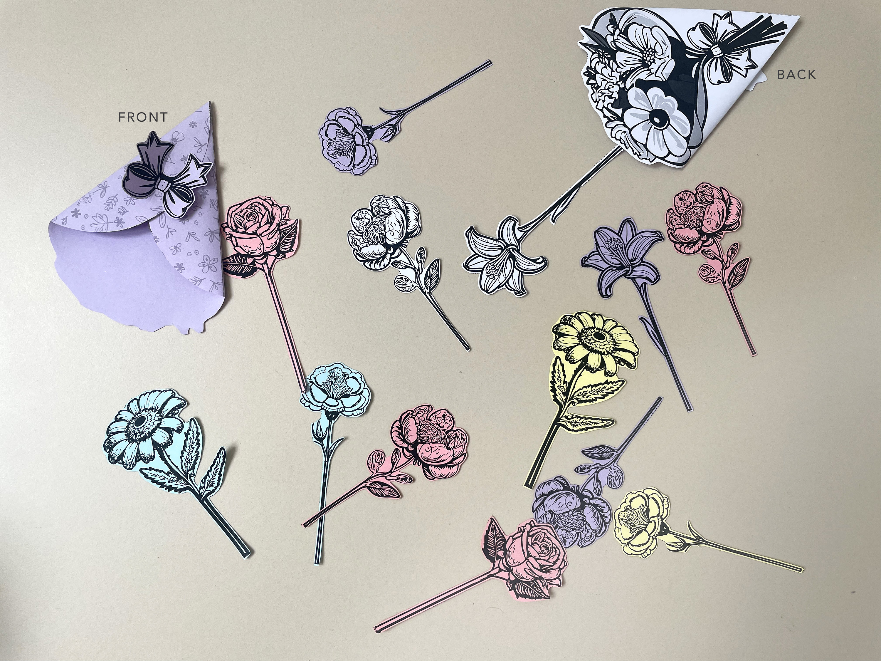 Paper Flower Bouquet DIY Kit Printable Flowers Set, Digital Flowers ...