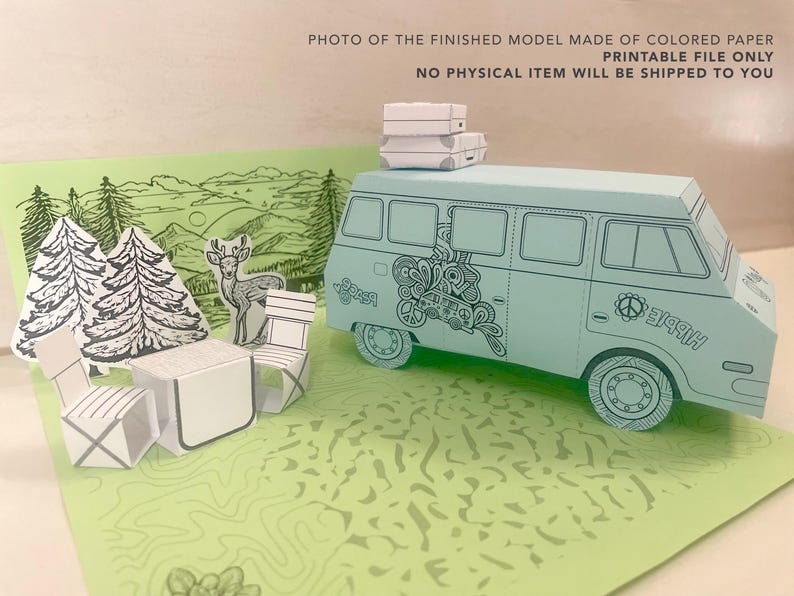 Printable Camper Van Model, DIY Camper Paper Toy, Paper Camping Car ...