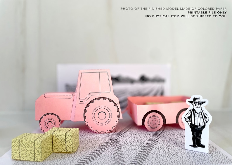 Printable Tractor Paper Model, Tractor Paper Toy, Tractor With Trailer ...