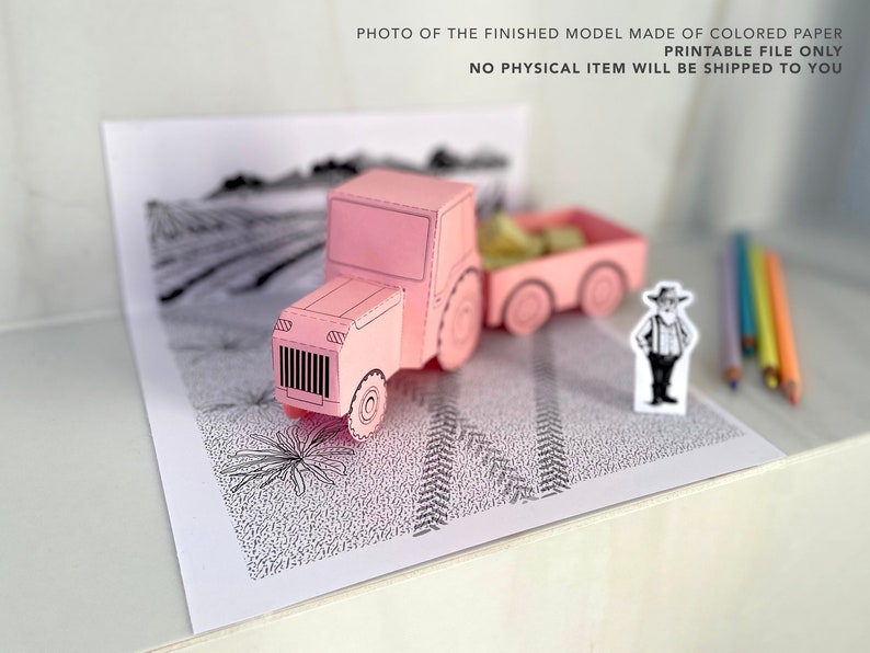 Printable Tractor Paper Model, Tractor Paper Toy, Tractor With Trailer ...