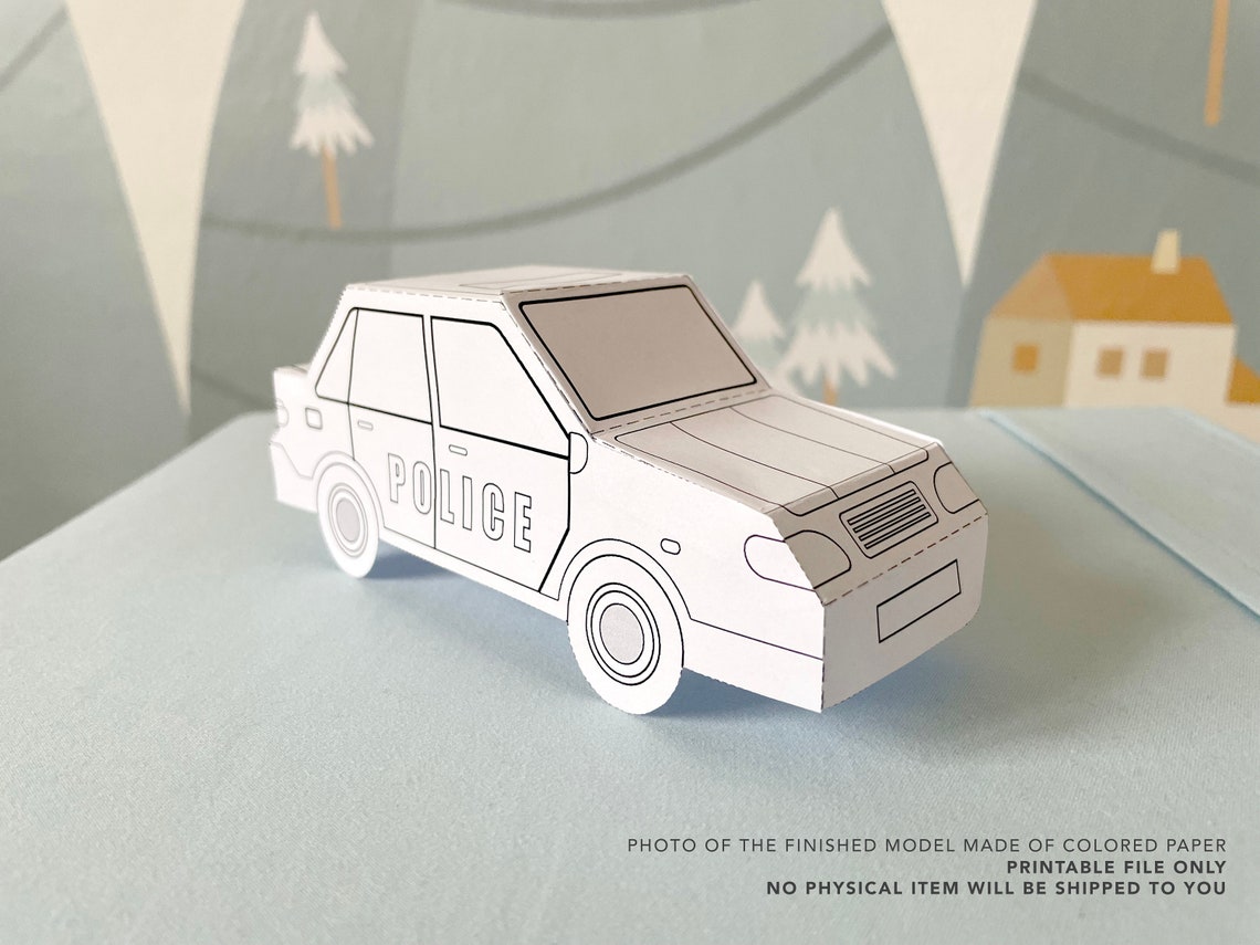 Printable Police Car Model, Paper Police Car Toy, DIY Paper Police Car ...