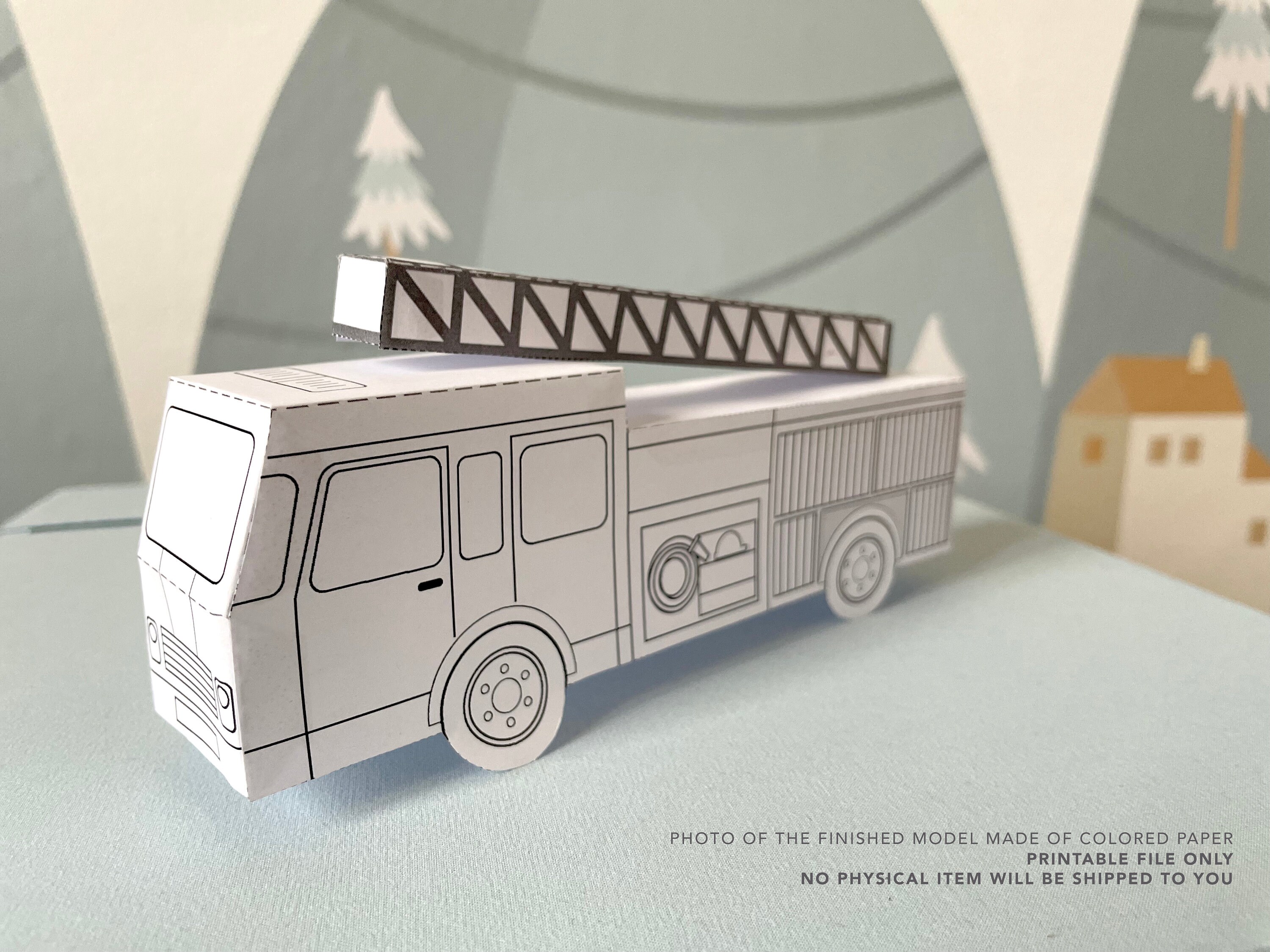 Printable Fire Truck Paper Model Kit, Digital Fire Truck Template, Fire ...