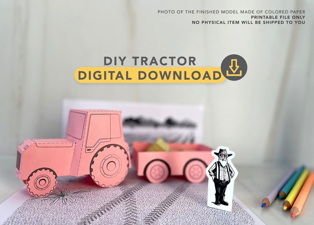 Printable Tractor Paper Model, Tractor Paper Toy, Tractor With Trailer ...