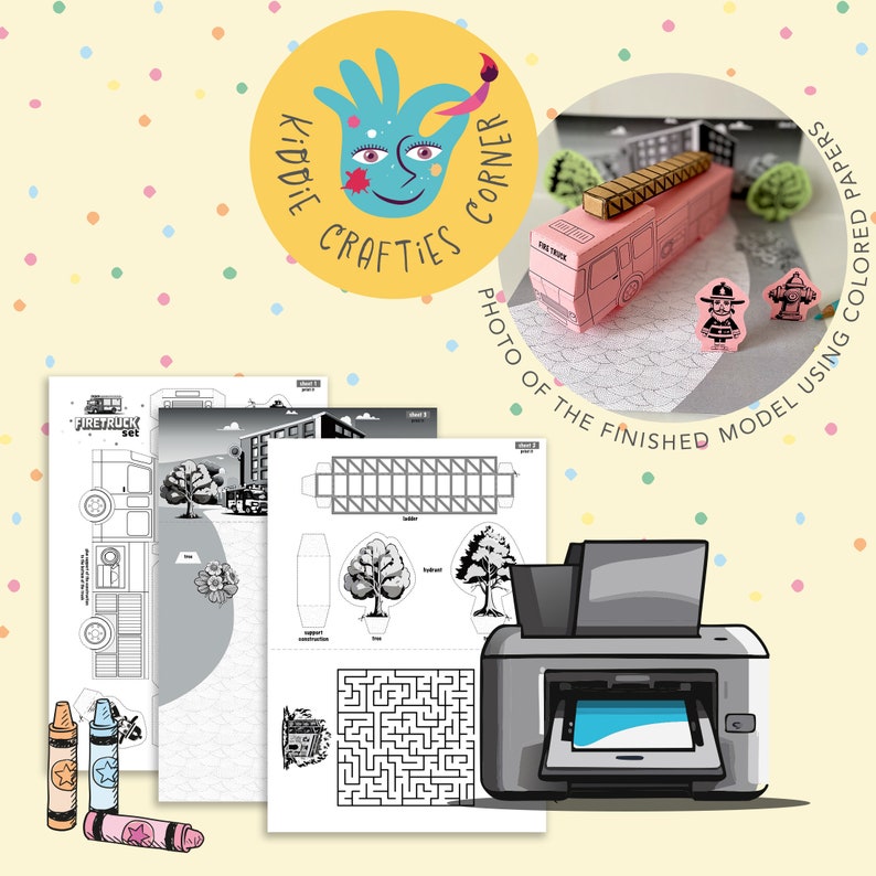 Printable Fire Truck Paper Model Kit, Digital Fire Truck Template, Fire ...