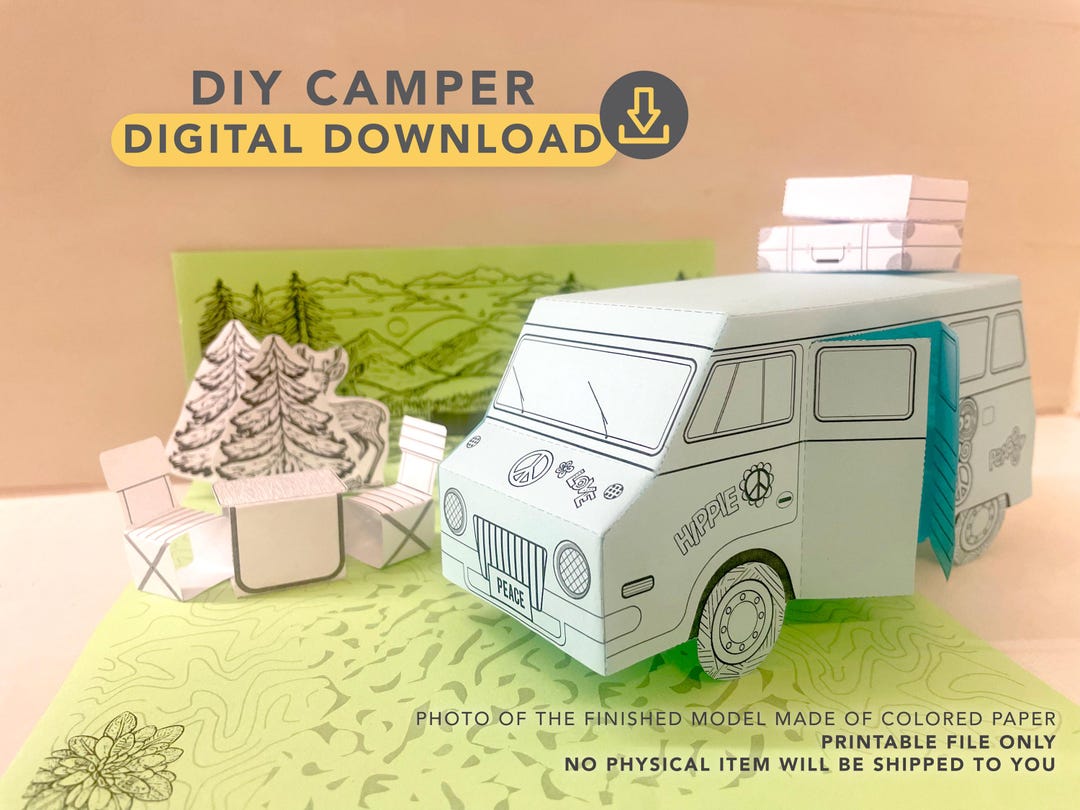 Printable Camper Van Model, DIY Camper Paper Toy, Paper Camping Car ...